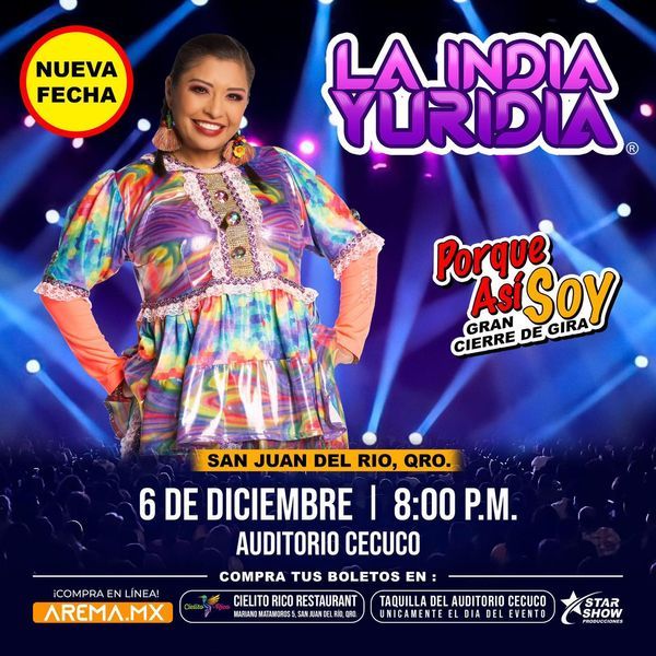 La India Yuridia en San Juan del Rio - AREMA Ticket